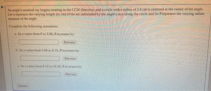 Solved An angle's terminal ray begins rotating in the CCW | Chegg.com