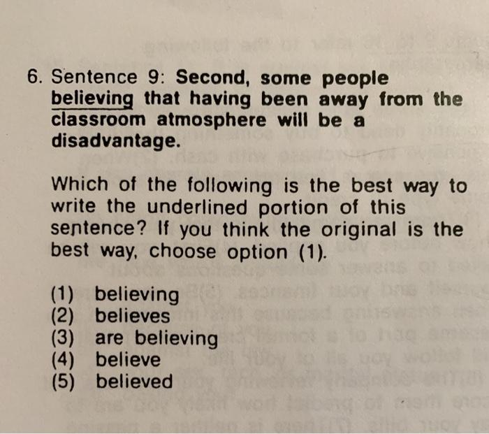 Solved 6. Sentence 9: Second, some people believing that | Chegg.com