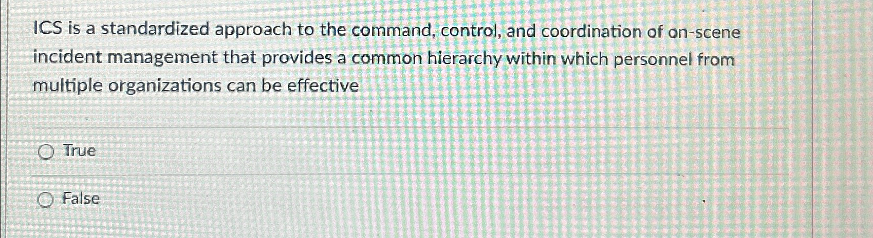 Solved ICS is a standardized approach to the command, | Chegg.com