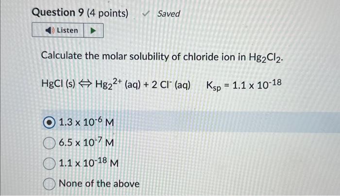 Solved Calculate the molar solubility of chloride ion in | Chegg.com