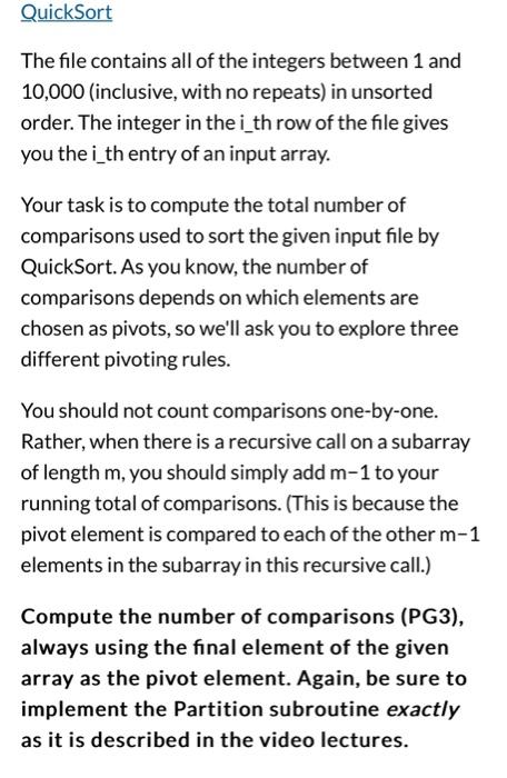 Solved Quicksort The File Contains All Of The Integers 1083