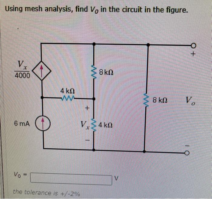 Solved Using mesh analysis, find Vo in the circuit in the | Chegg.com