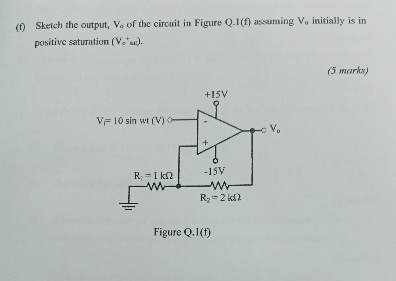 Solved (f) Sketch the output, V0 of the circuit in Figure | Chegg.com