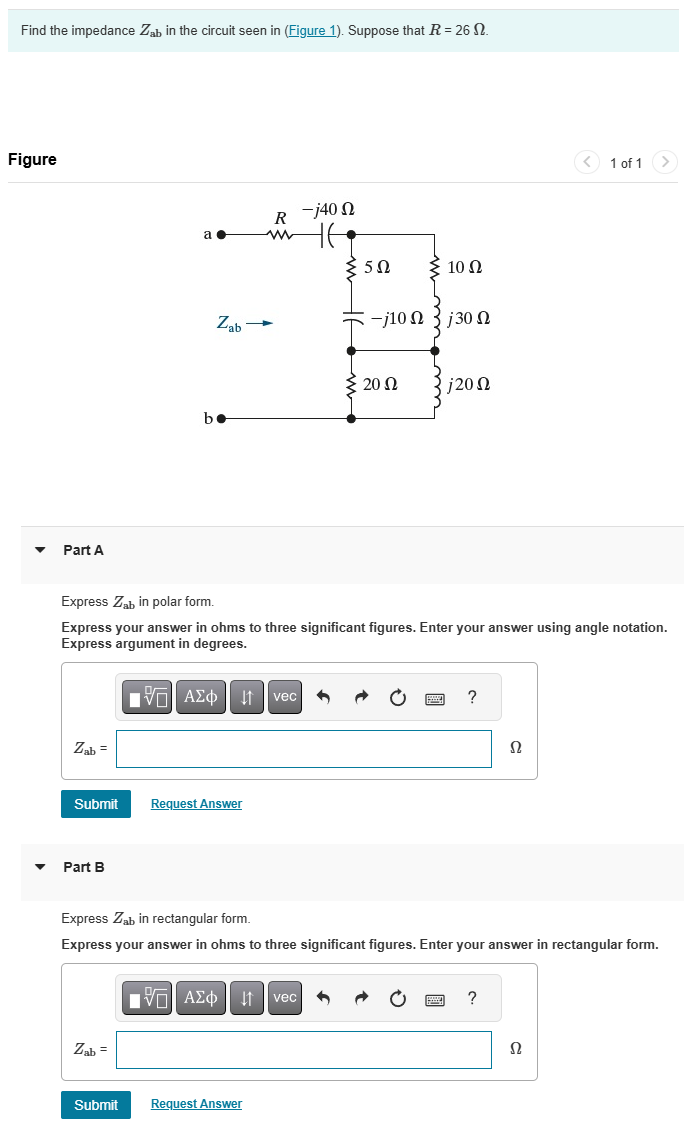 Solved Find the impedance Zab in ﻿the circuit seen | Chegg.com