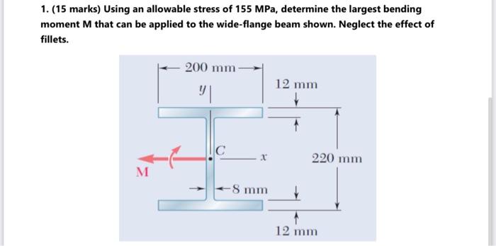 Solved 1. (15 marks) Using an allowable stress of 155 MPa, | Chegg.com