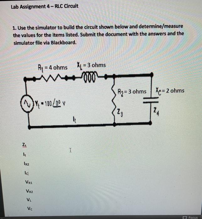 Solved Lab Assignment 4 - RLC Circuit 1. Use the simulator | Chegg.com