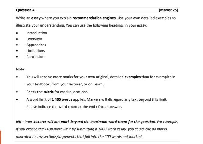 Solved Write an essay where you explain recommendation | Chegg.com