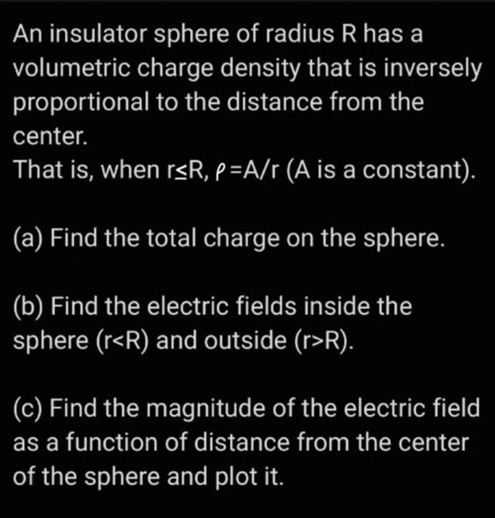 Solved An insulator sphere of radius R has a volumetric | Chegg.com