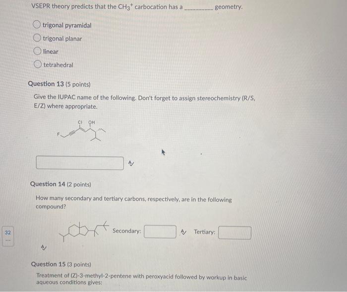Solved VSEPR theory predicts that the CH3* carbocation has a | Chegg.com