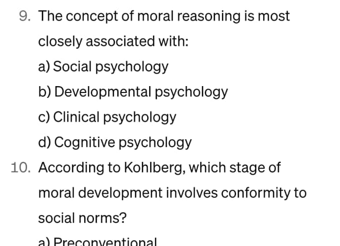 Solved The concept of moral reasoning is most closely | Chegg.com