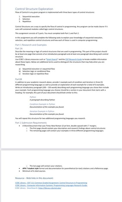 Solved Control Structure Exploration Flow of Control in any | Chegg.com