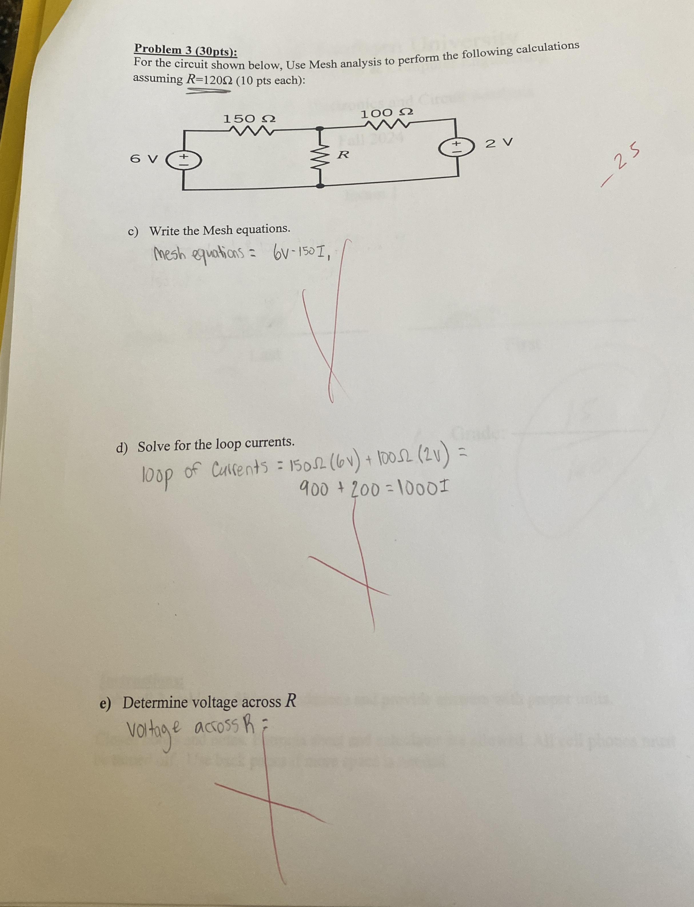 Solved Problem 3 (30pts):For the circuit shown below, Use | Chegg.com
