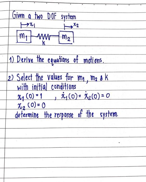 Solved Given a two DOF system 1) Derive the equations of | Chegg.com