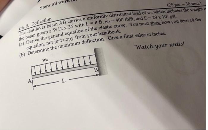 Solved Show all wor (25 pts. - 30 min.) Ch. 9. Deflection | Chegg.com