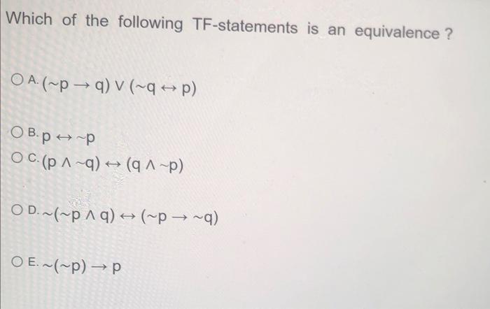 Solved Which of the following TF-statements is an | Chegg.com