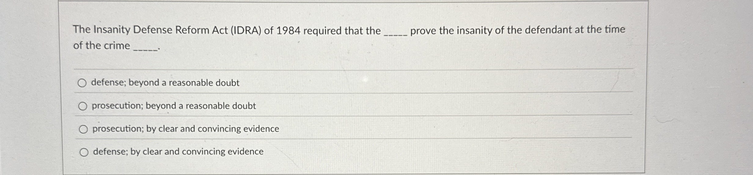 Solved The Insanity Defense Reform Act (IDRA) ﻿of 1984 | Chegg.com