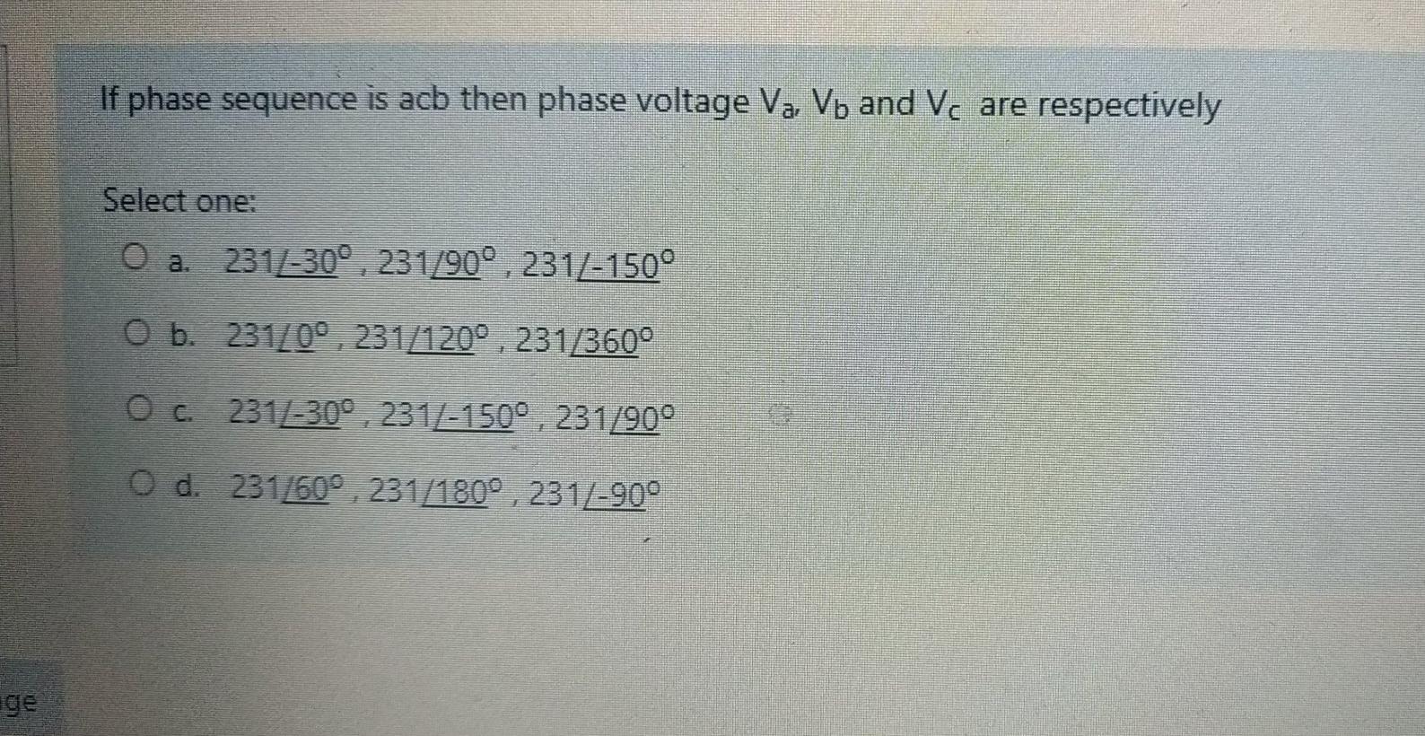 Solved If phase sequence is acb then phase voltage Va, Vb | Chegg.com