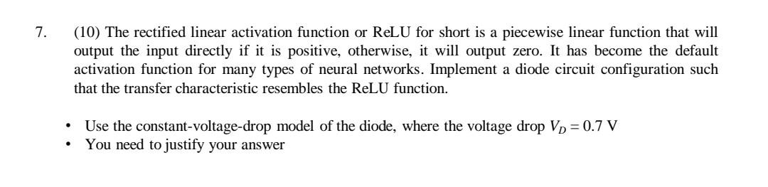Solved 7 10 The Rectified Linear Activation Function Or 2837