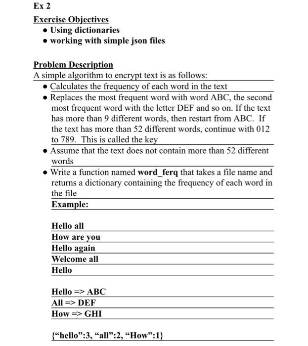 Solved Ex 2 Exercise Objectives • Using dictionaries • | Chegg.com