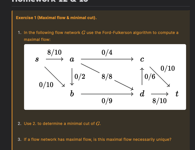Solved Exercise 1 (Maximal flow \& minimal cut). 1. ﻿In the | Chegg.com