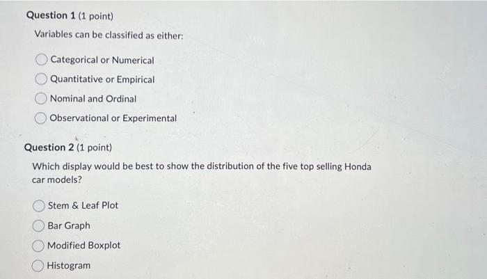 Solved Variables can be classified as either: Categorical or | Chegg.com