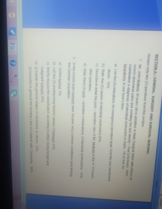 Solved SECTION A:- GENERAL SURGERY AND SURGICAL NURSING | Chegg.com