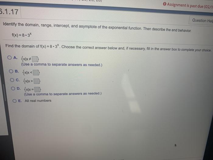 Solved 1identify the domain, range, intercept, and asymptote | Chegg.com