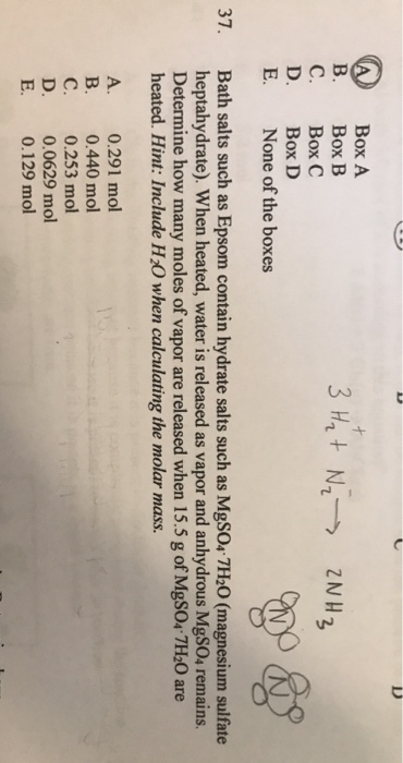Solved + B. C. 3 H₂ + Nz > ZNH₃ Box A Box B Box C Box D None | Chegg.com