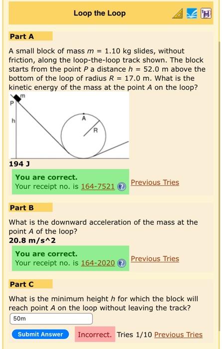 Solved Loop the Loop 'H Part A A small block of mass m = | Chegg.com