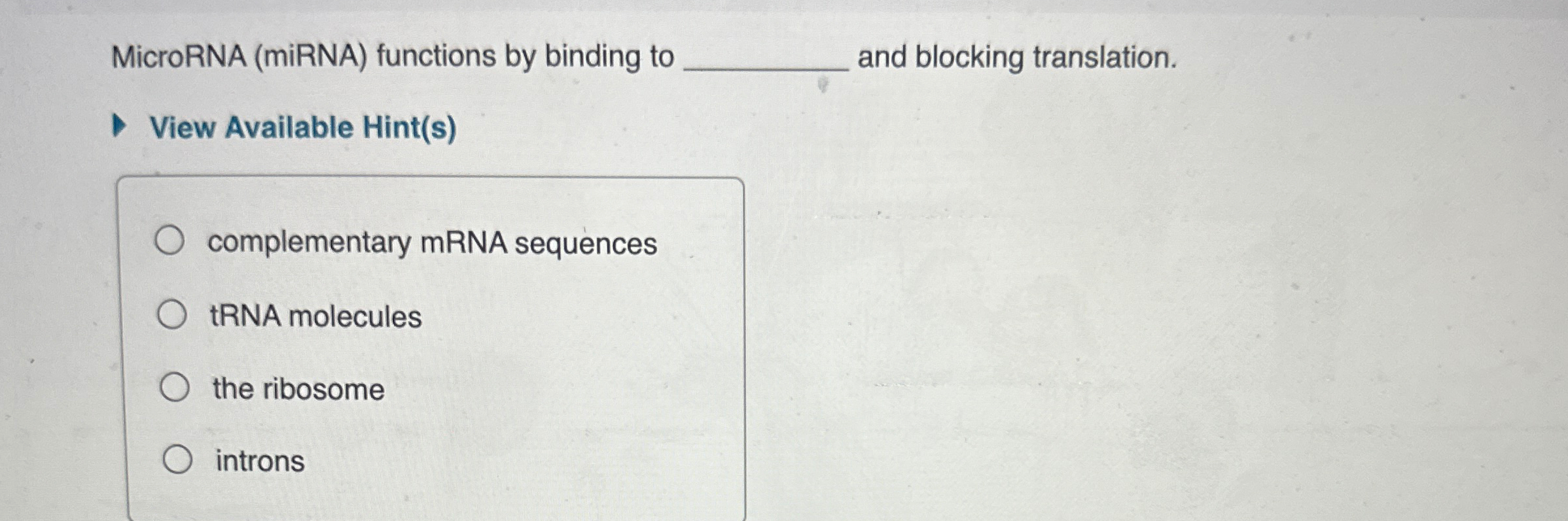 Solved MicroRNA (miRNA) ﻿functions by binding to q, ﻿and | Chegg.com
