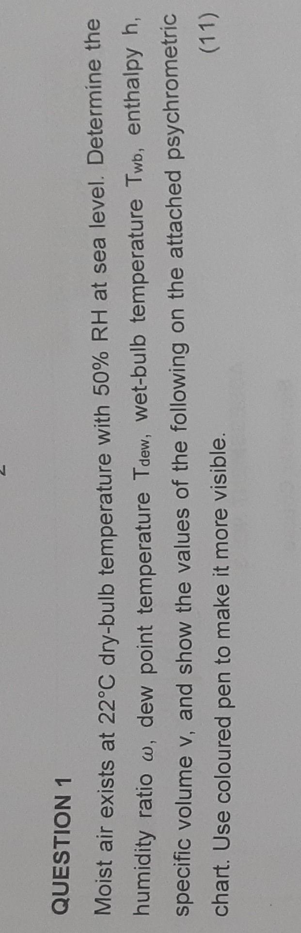 Solved QUESTION 1 Moist air exists at 22∘C dry-bulb | Chegg.com