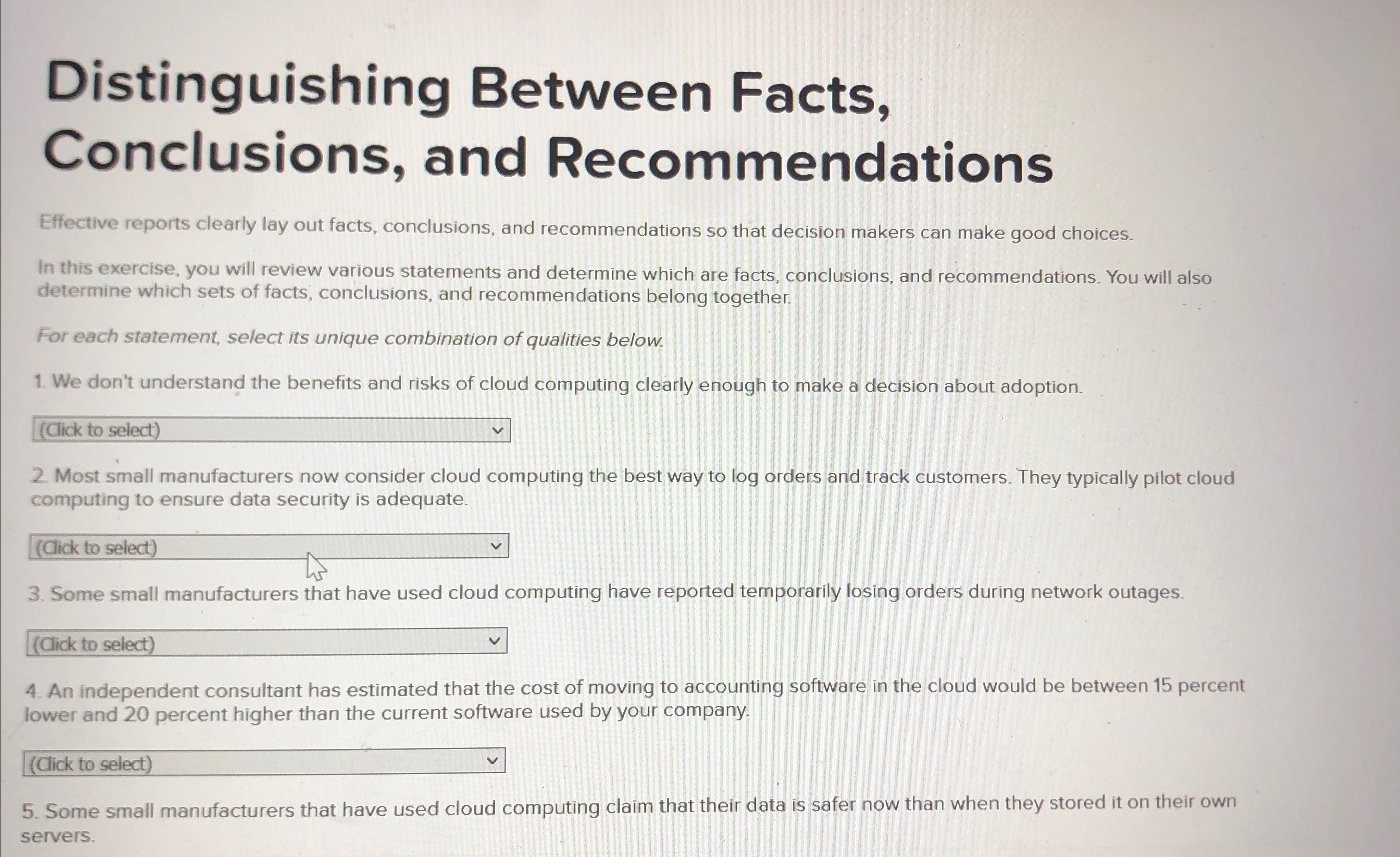 Solved Distinguishing Between Facts, Conclusions, and | Chegg.com