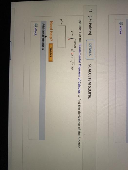 Solved eBook 11. [-/1 Points) DETAILS SCALCET8M 5.3.016. Use | Chegg.com