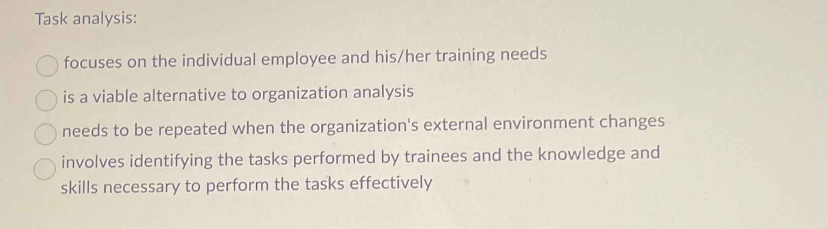 Solved Task analysis: ﻿focuses on the individual employee | Chegg.com