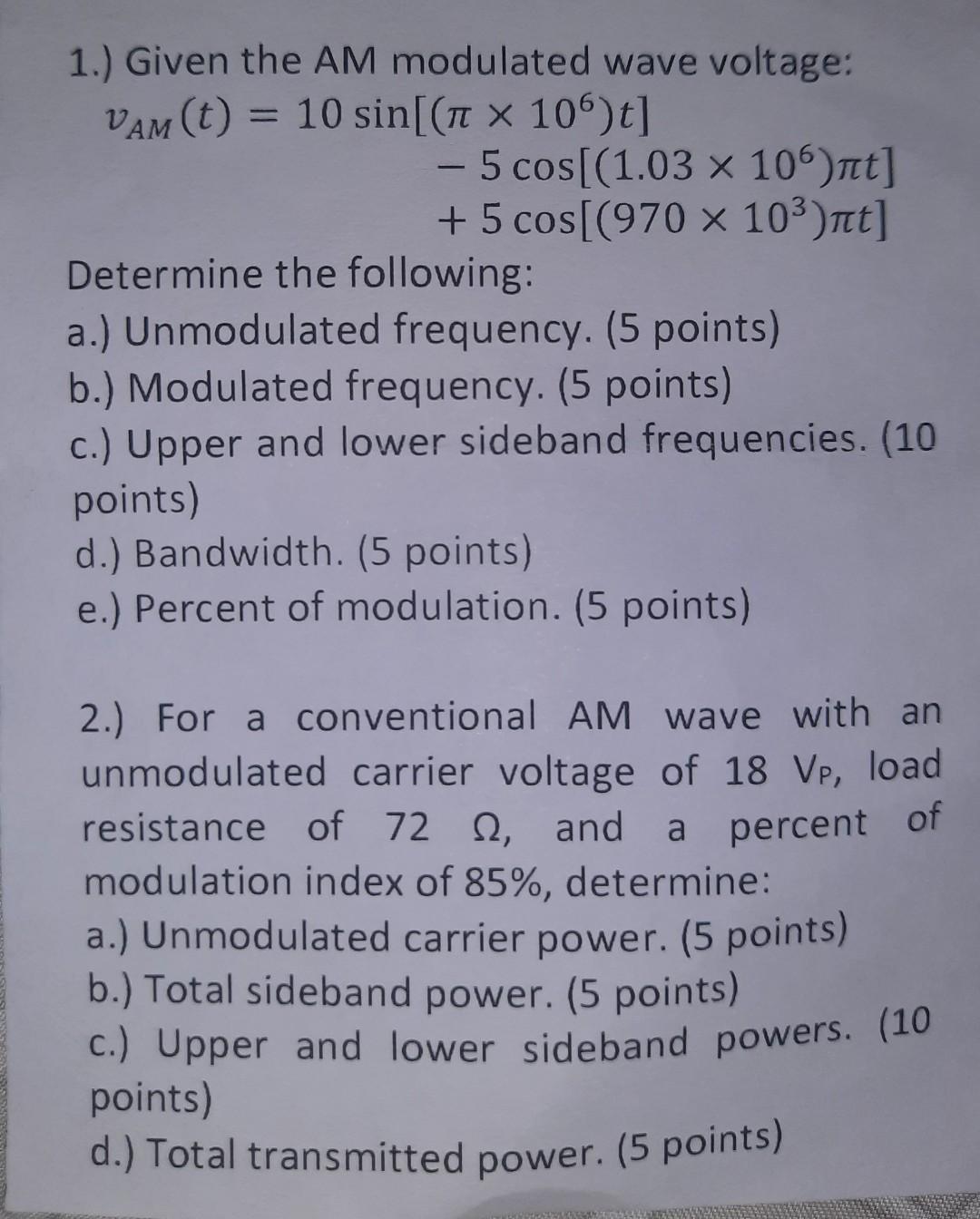 1.) Given the AM modulated wave voltage: | Chegg.com