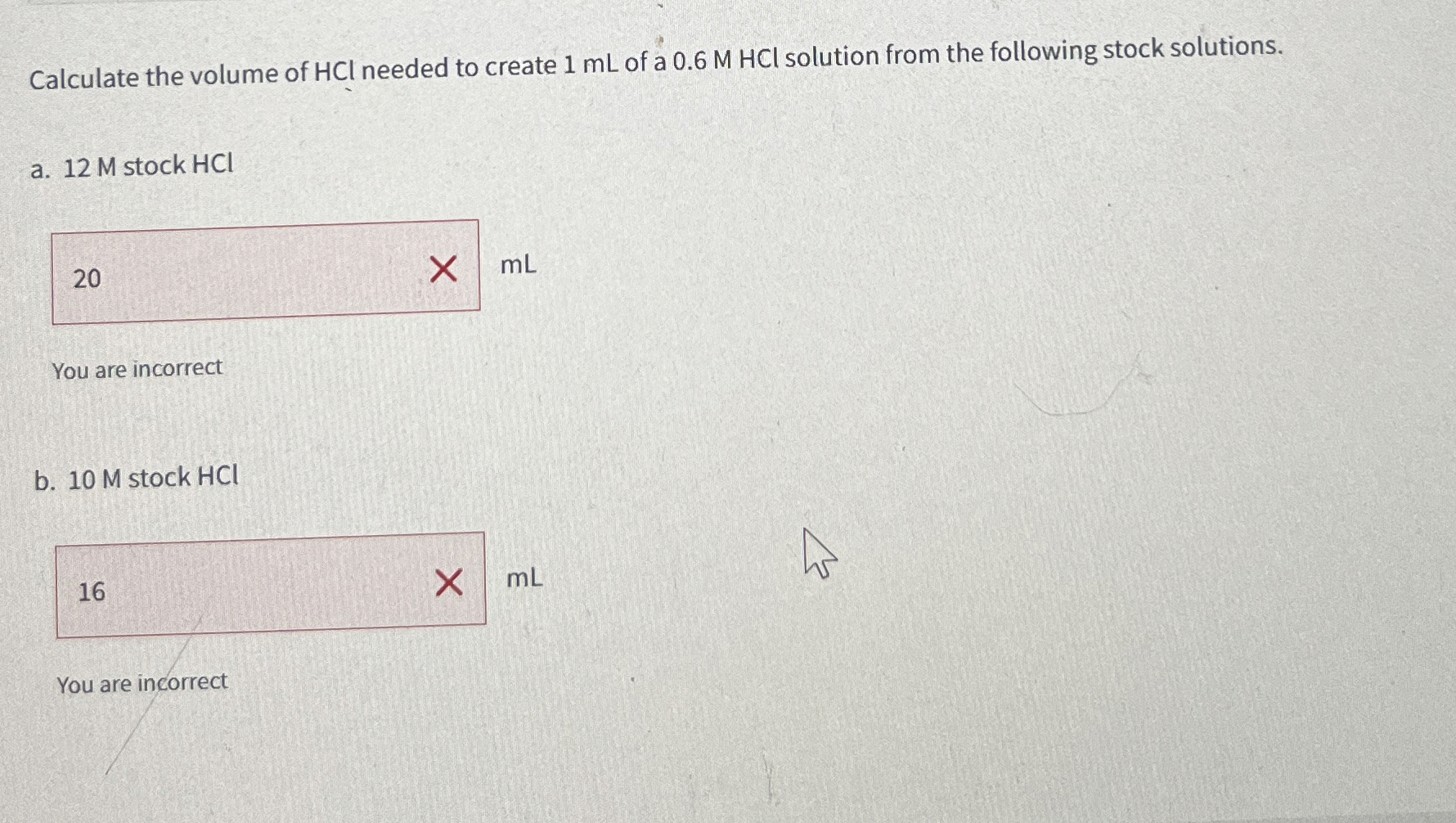 Solved Calculate the volume of HCI needed to create 1 ﻿mL of | Chegg.com