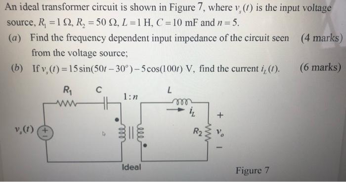 [Solved]: An ideal transformer circuit is shown in Figure 7
