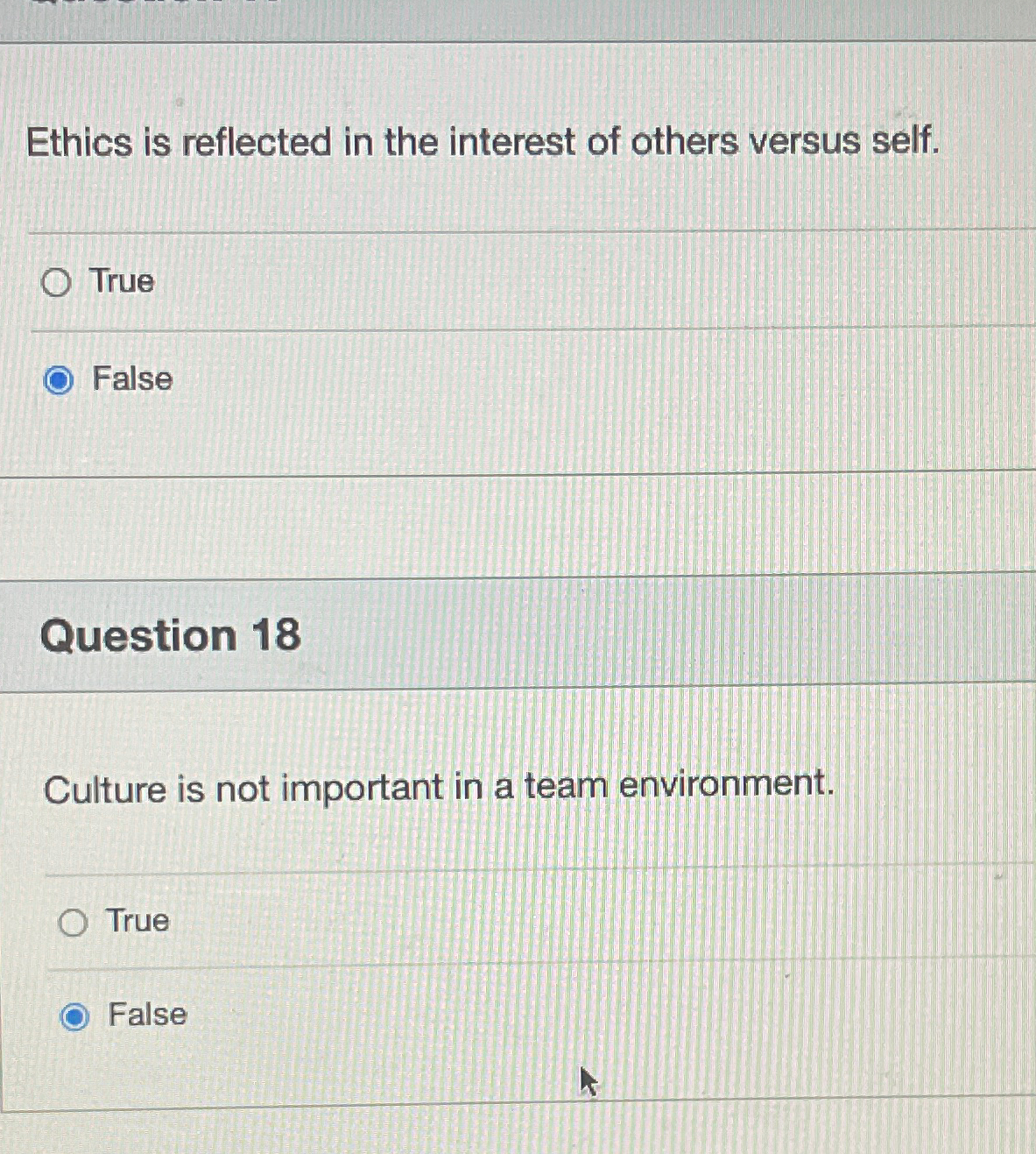 Solved Ethics is reflected in the interest of others versus | Chegg.com