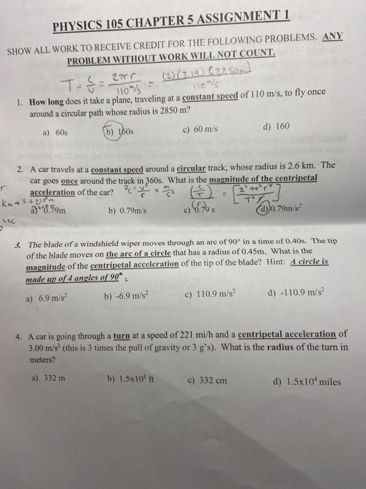 Solved PHYSICS 105 CHAPTER 5 ASSIGNMENT 1 SHOW ALL WORK TO | Chegg.com