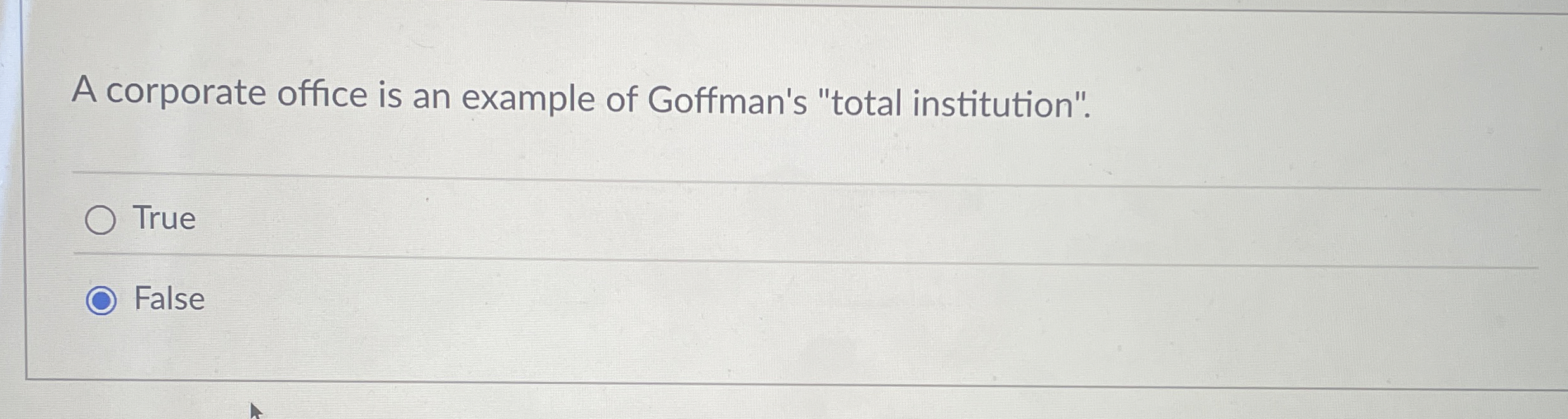 Solved A corporate office is an example of Goffman's "total | Chegg.com