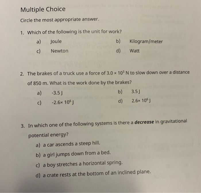 Solved Multiple Choice Circle the most appropriate answer. | Chegg.com