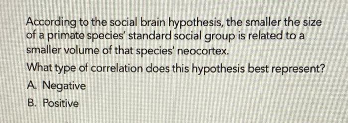Solved According to the social brain hypothesis, the smaller | Chegg.com
