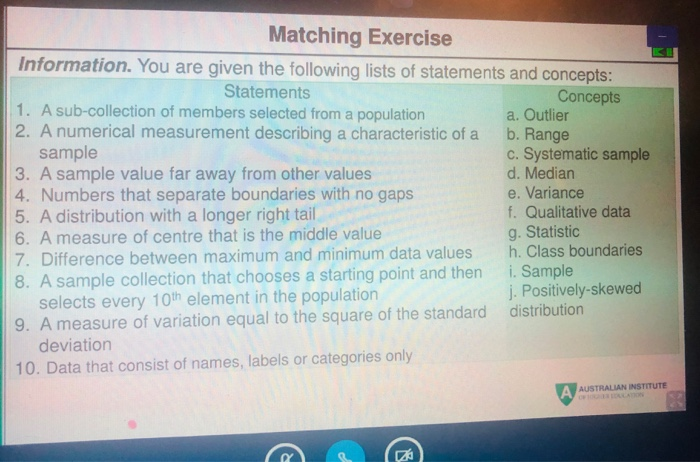 Solved Matching Exercise Information. You are given the | Chegg.com