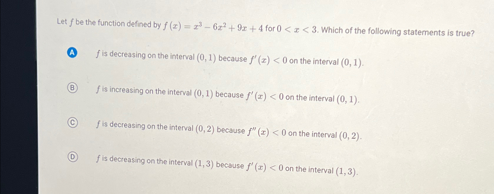 Solved Let f ﻿be the function defined by f(x)=x3-6x2+9x+4 | Chegg.com