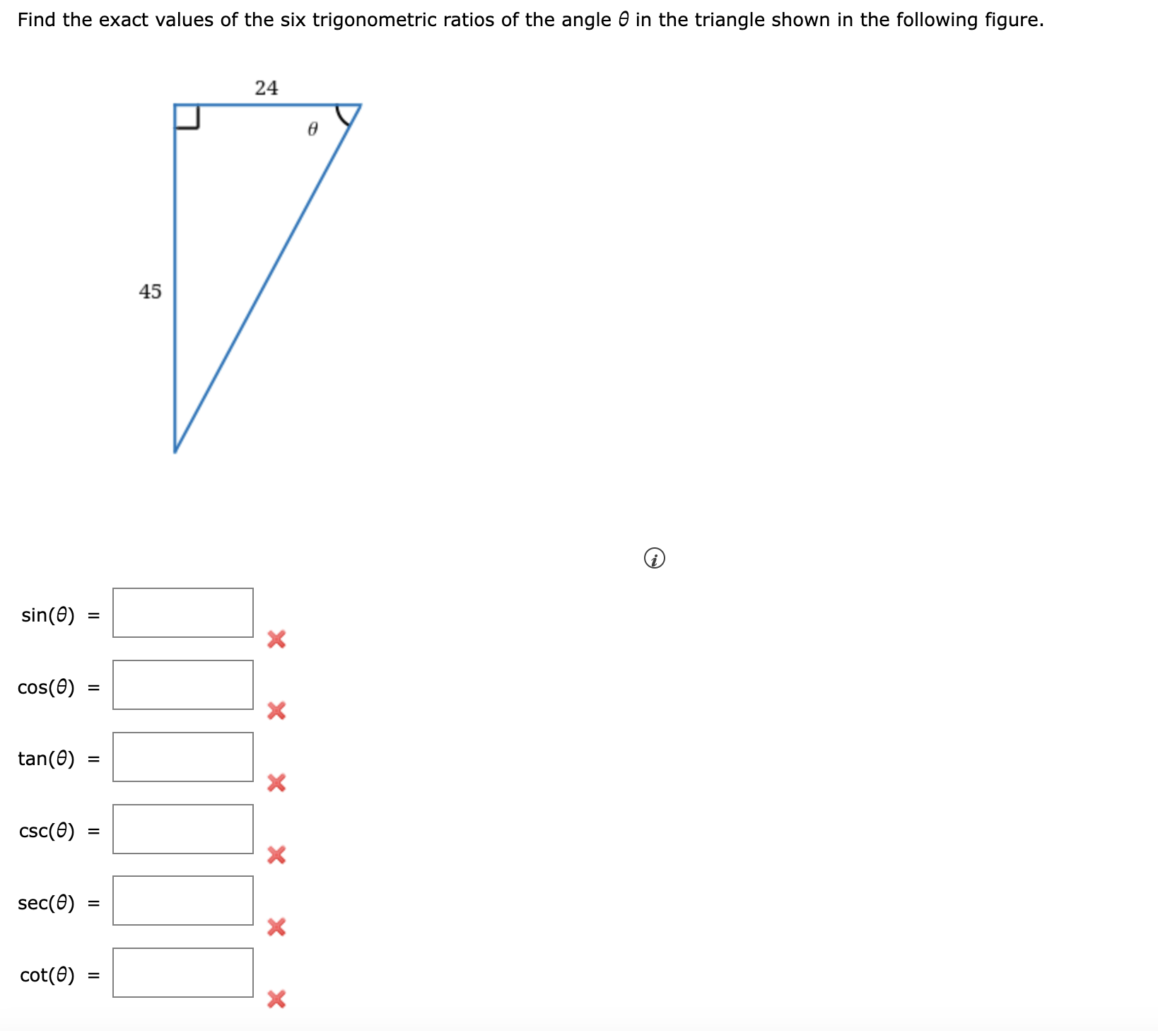 Solved Find the exact values of the six trigonometric ratios | Chegg.com