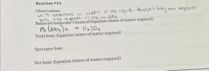 Solved Reaction \#3A white concentrate in middic of the | Chegg.com