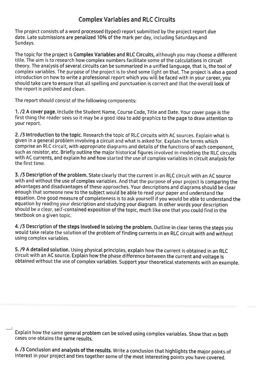 Solved Complex Variables and RLC Circuits The project | Chegg.com