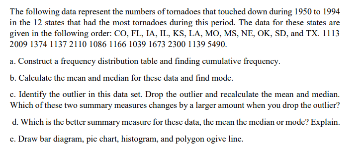 Solved The following data represent the numbers of tornadoes | Chegg.com