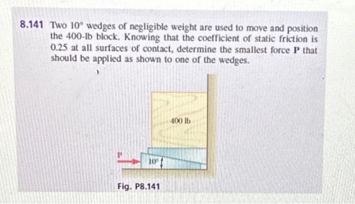 Solved 141 Two 10∘ wedges of negligible weight are used to | Chegg.com