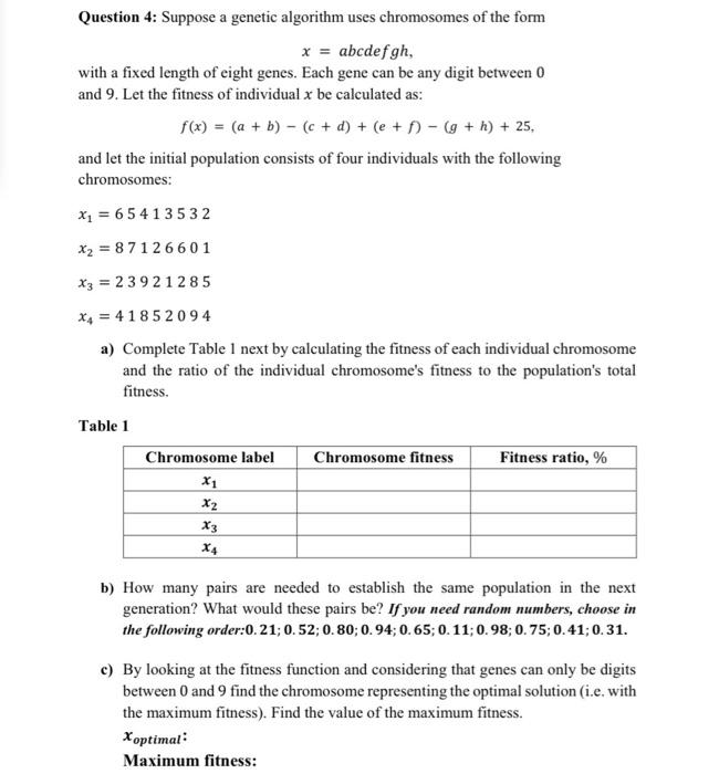 Solved Question 4: Suppose a genetic algorithm uses | Chegg.com